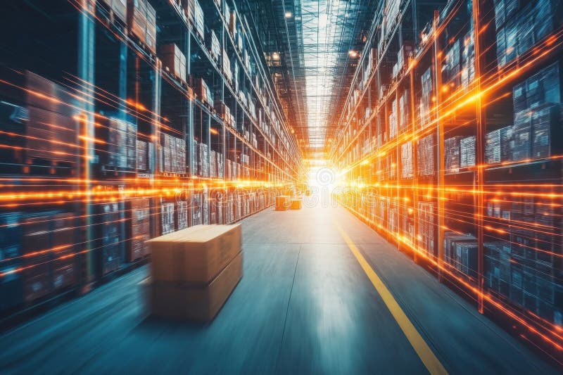 A Warehouse with a Bright Orange Light Shining through the Ceiling ...