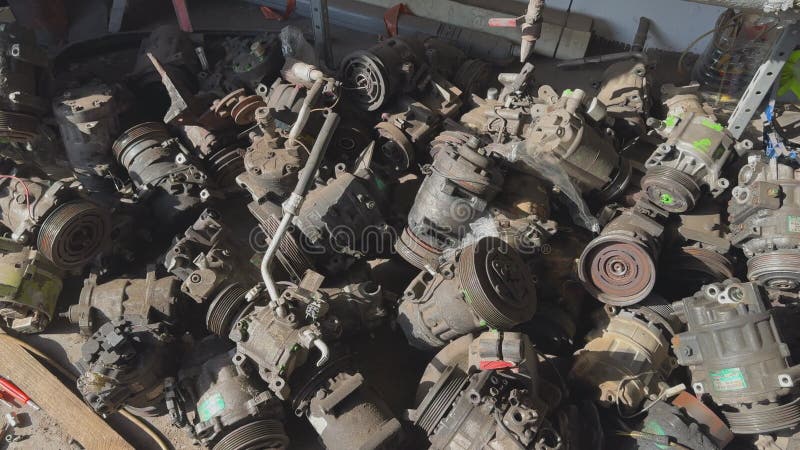Warehouse of Broken Compressors for Car Air Conditioner. Stock Footage ...