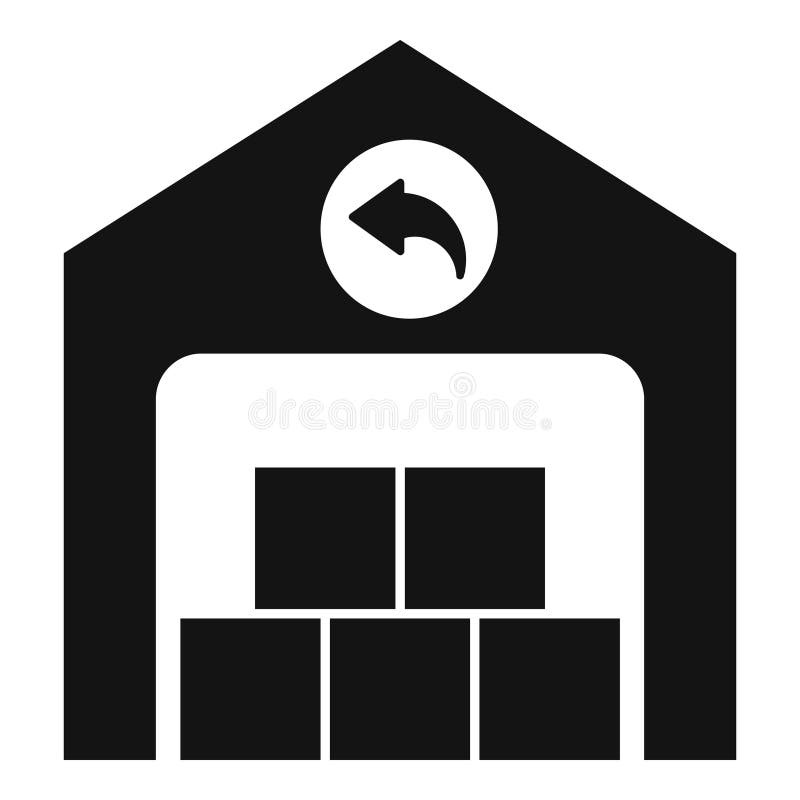 Warehouse Building with Boxes Inside and Return Arrow Sign Stock ...