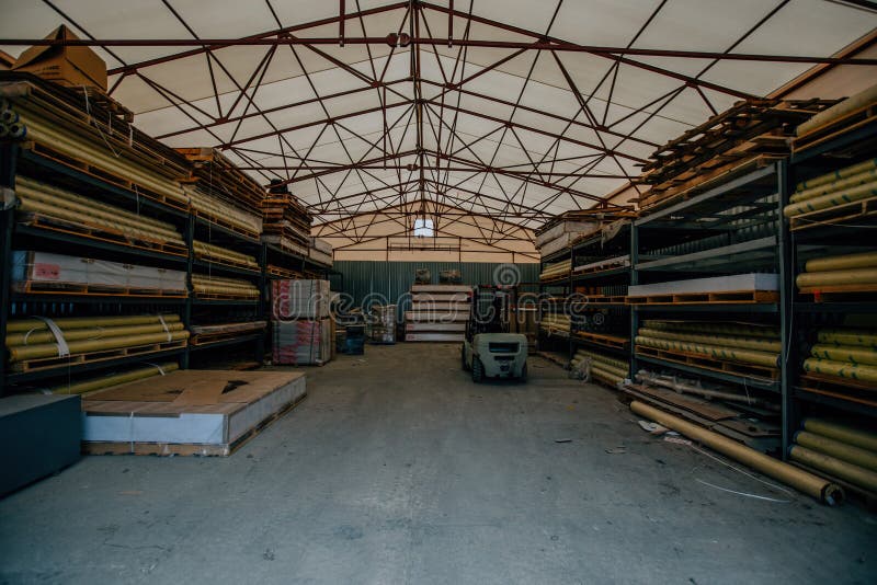 Warehouse with Building and Construction Materials Stock Photo - Image ...