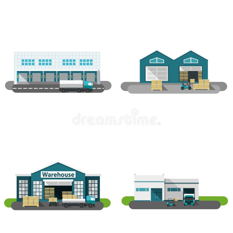 Warehouse Building Flat stock vector. Illustration of delivery - 57527487