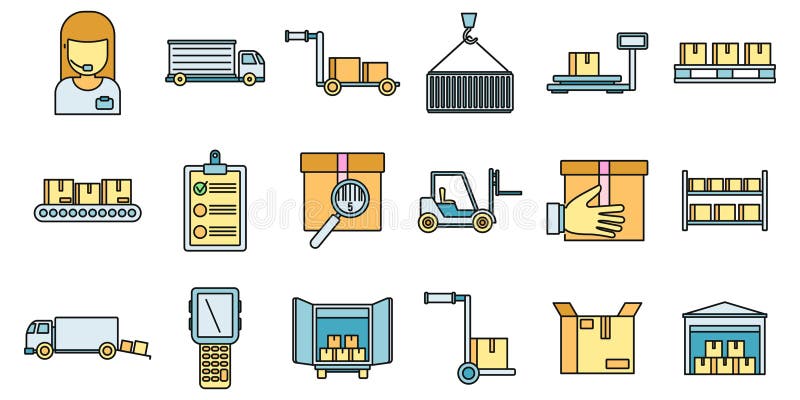 Warehouse Building Icons Set Vector Color Stock Illustration ...