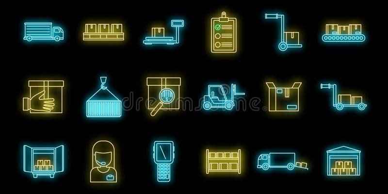 Warehouse Building Icons Set Vector Neon Stock Vector - Illustration of ...