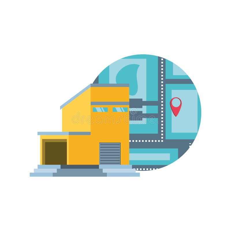 Warehouse Building with Map Guide Stock Vector - Illustration of frame ...
