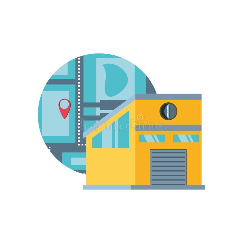 Warehouse Building with Map Guide Stock Vector - Illustration of guide ...