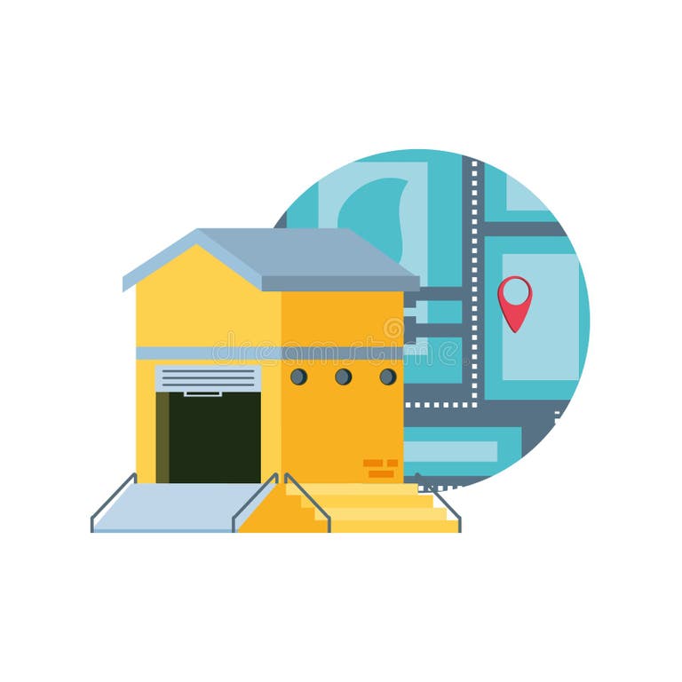 Warehouse Building with Map Guide Stock Vector - Illustration of frame ...