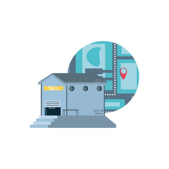 Warehouse Building with Map Guide Stock Vector - Illustration of ...