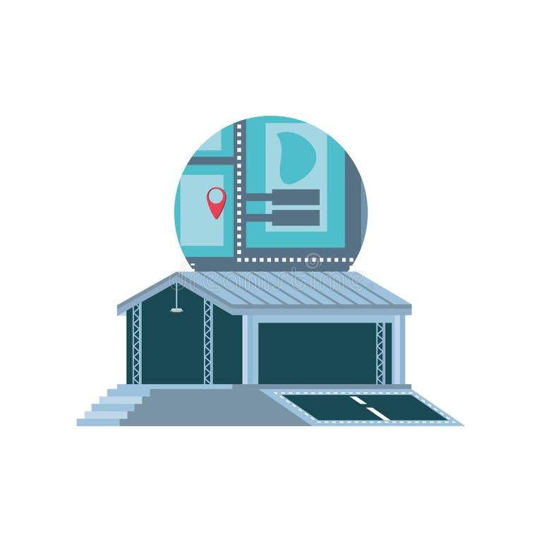 Warehouse Building with Map Guide Stock Vector - Illustration of depot ...