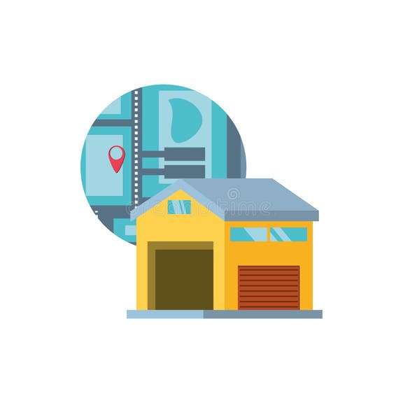 Warehouse Building with Map Guide Stock Vector - Illustration of design ...