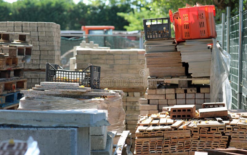Warehouse of Building Material with Bricks, Tiles and Other Conc Stock ...