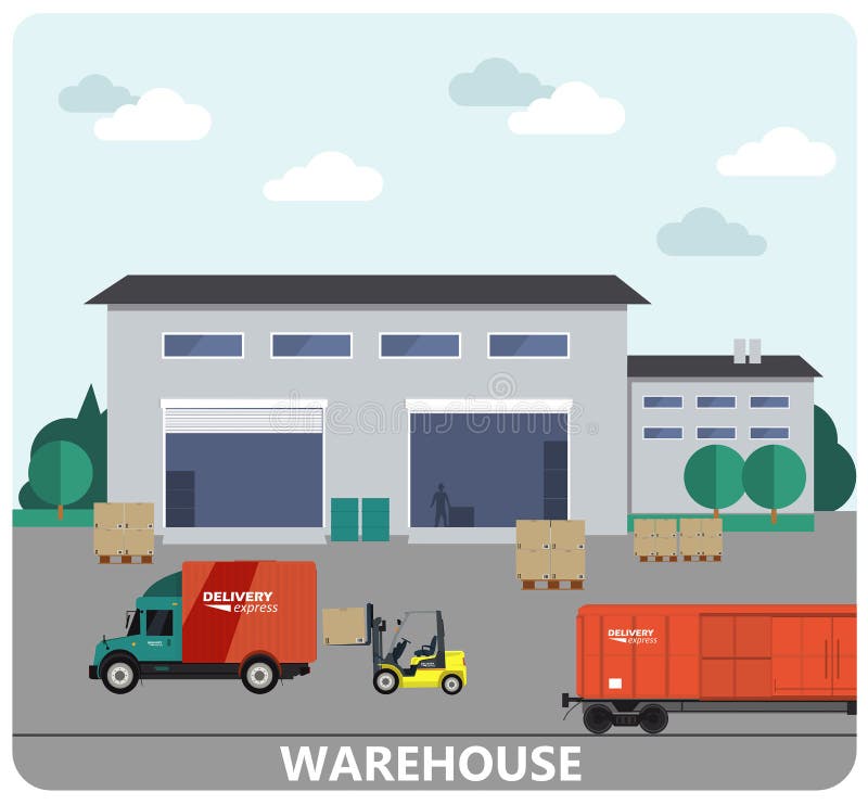 Warehouse Building and Shipping Process Flat Banner Set Illustration ...