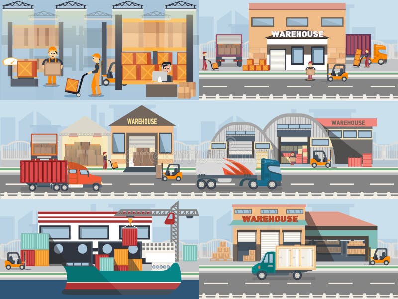 Warehouse Building and Shipping Process Stock Vector - Illustration of ...