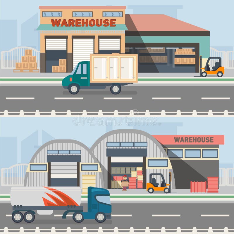Warehouse Building and Shipping Process Stock Vector - Illustration of ...