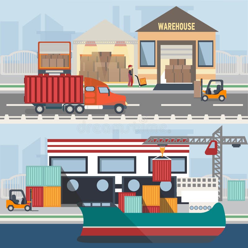 Warehouse Building and Shipping Process Stock Vector - Illustration of ...