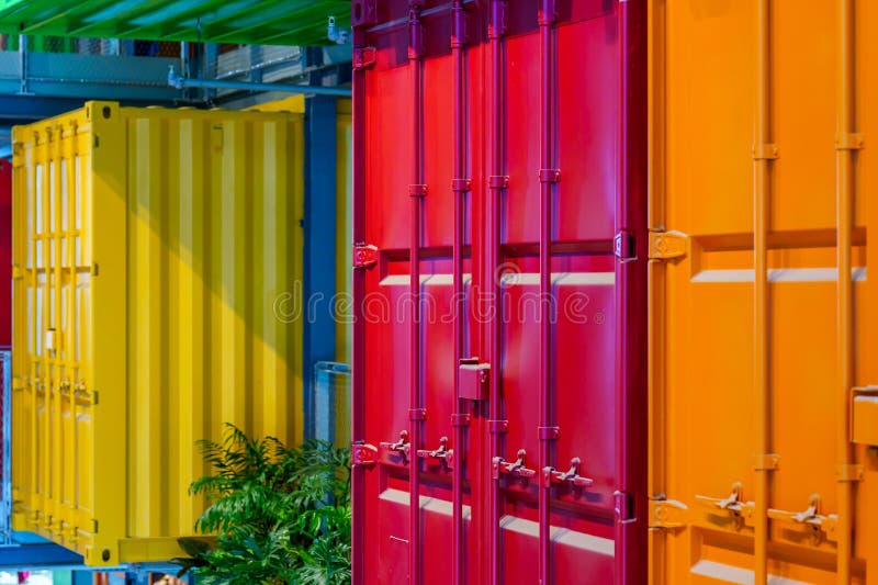 Warehouse Building with Various Colorful Shipping Containers Stock ...