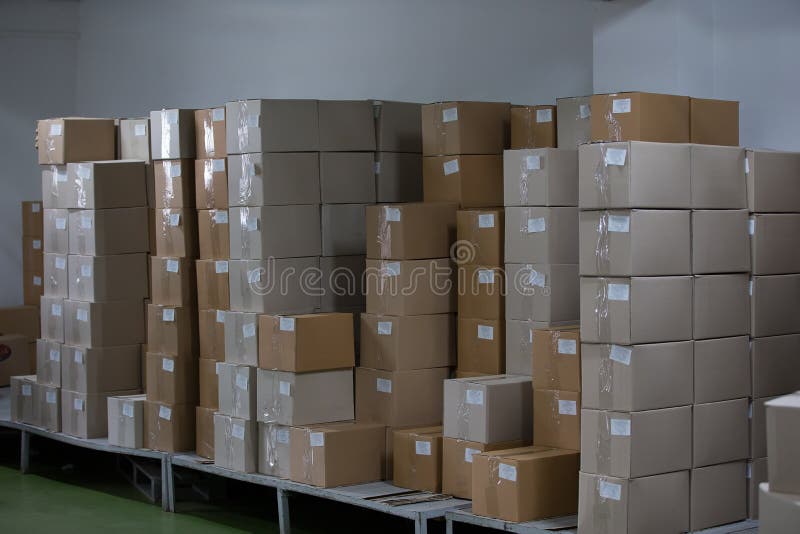 Warehouse with Cardboard Boxes Stock Image - Image of freight, case ...