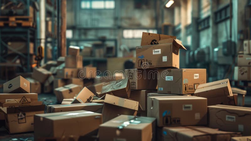 Warehouse with Cardboard Boxes, Generative AI Stock Photo - Image of ...