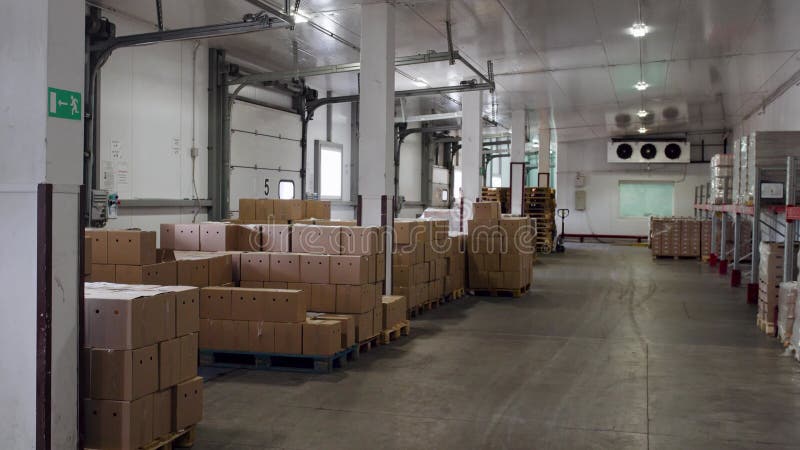 Warehouse with Cardboard Boxes Inside, Logistic Center. Large Modern ...
