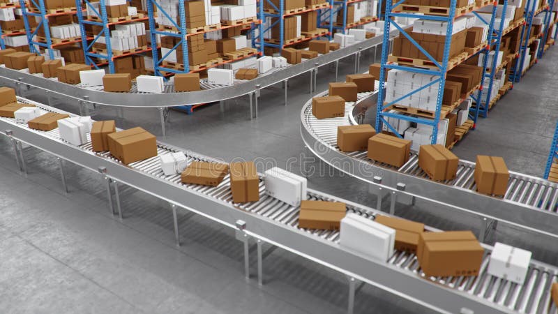 Warehouse with Cardboard Boxes Inside on Pallets Racks, Logistic Center ...