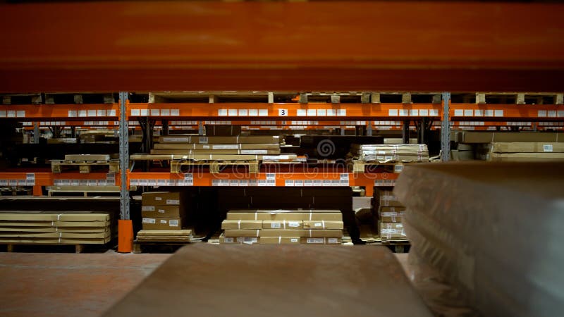 Warehouse with Cardboard Boxes Inside on Pallets Racks, Logistic Center ...