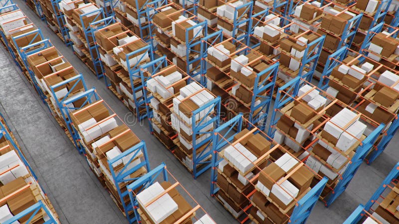 Warehouse with Cardboard Boxes Inside on Pallets Racks, Logistic Center ...
