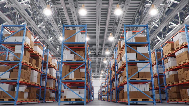 Warehouse with Cardboard Boxes Inside on Pallets Racks, Logistic Center ...