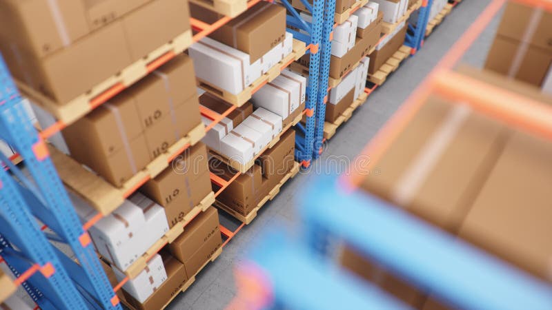 Warehouse with Cardboard Boxes Inside on Pallets Racks, Logistic Center ...