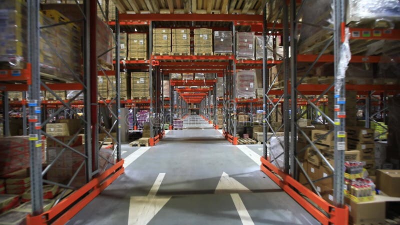 Warehouse with Cardboard Boxes Inside on Pallets Racks, Logistic Center ...