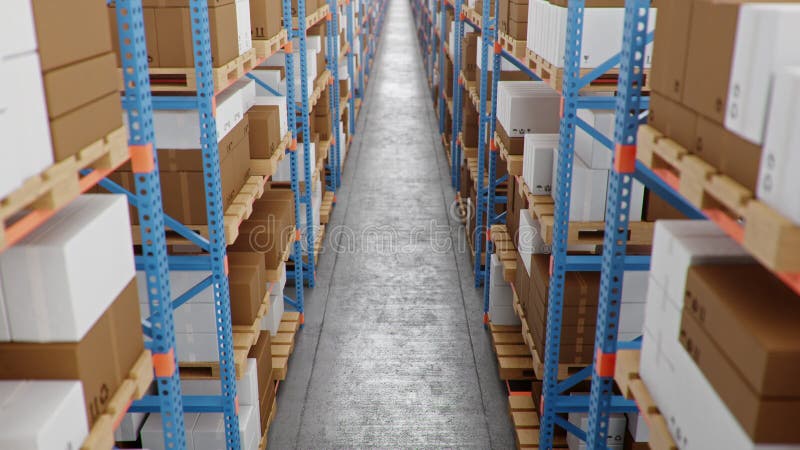 Warehouse with Cardboard Boxes Inside on Pallets Racks, Logistic Center ...