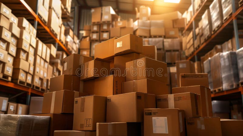 Warehouse with Cardboard Boxes Stock Image - Image of large, efficiency ...