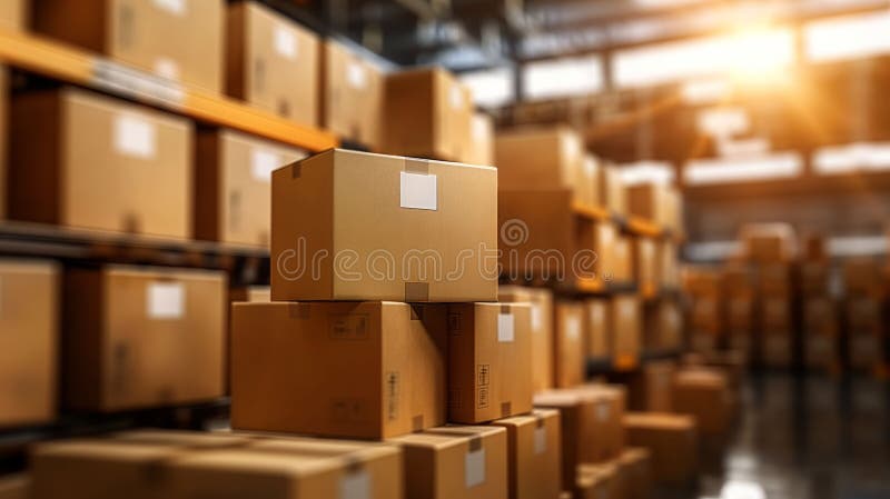 Warehouse with Cardboard Boxes Stock Photo - Image of vast, storage ...