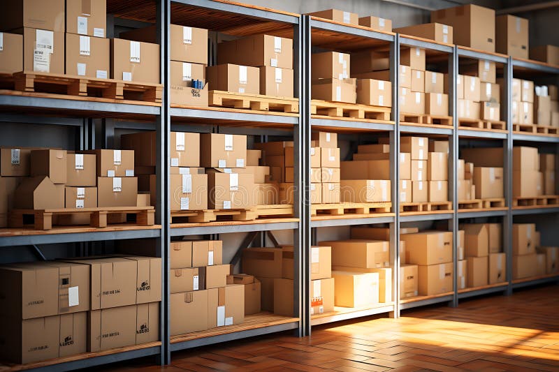 Warehouse with Cardboard Boxes in Warehouse Storage Room for Background ...