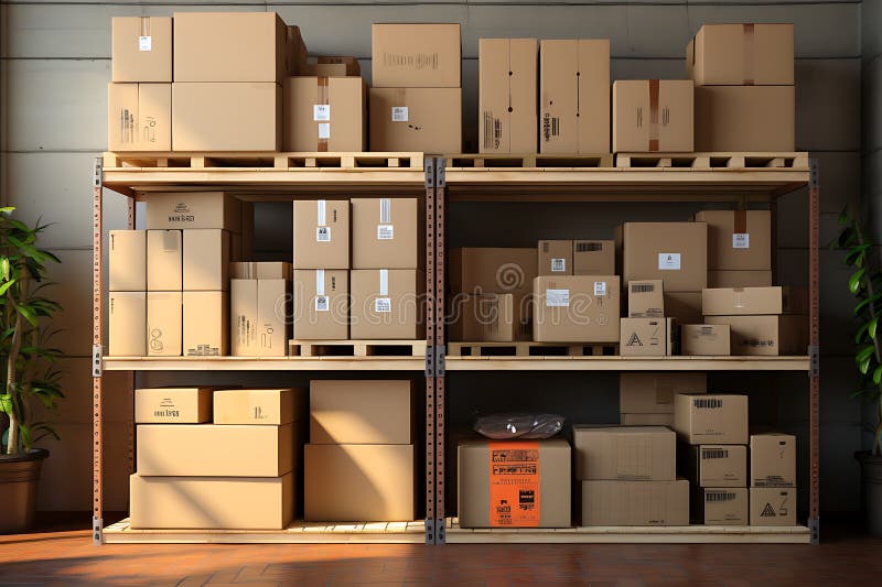 Warehouse with Cardboard Boxes in Warehouse Storage Room for Background ...