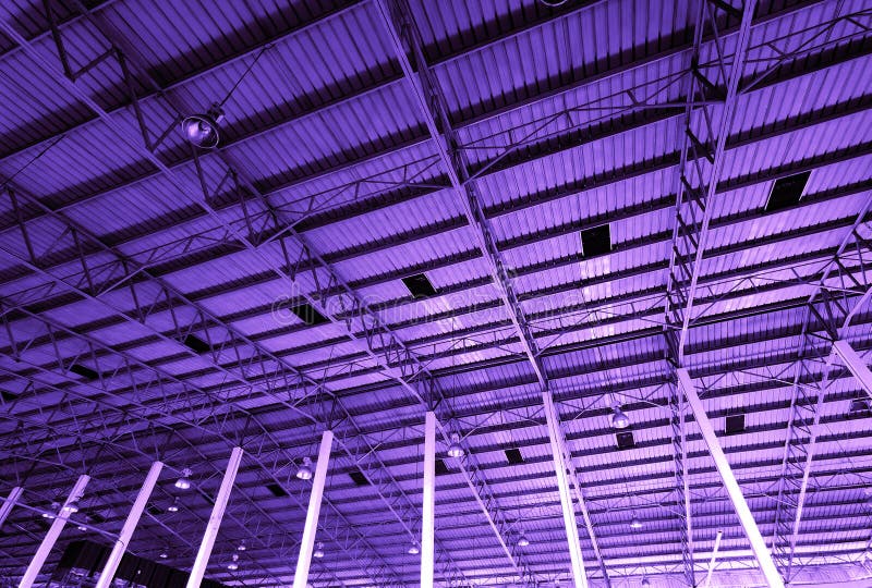 Warehouse Cargo Building Store on Purple Theme, Warehouse Interior with ...