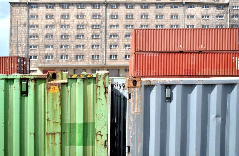 Warehouse with Cargo Container Stock Photo - Image of clouds, port ...