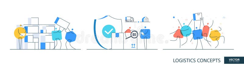 Warehouse Cargo Illustrations Set in Thin Line Style. Package Storage ...