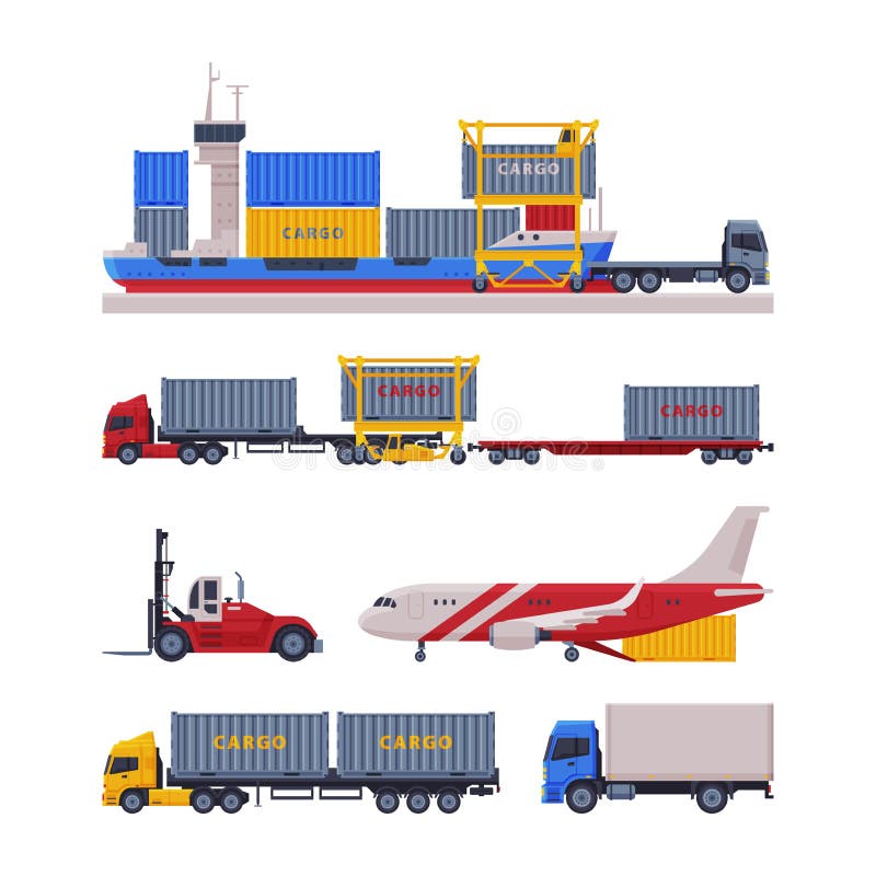 Warehouse with Cargo Transport Carrying Container Vector Set Stock ...