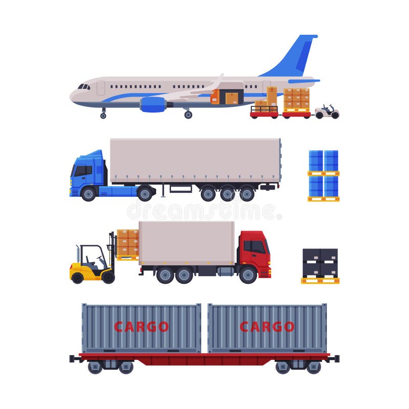Warehouse with Cargo Transport Carrying Container Vector Set Stock ...