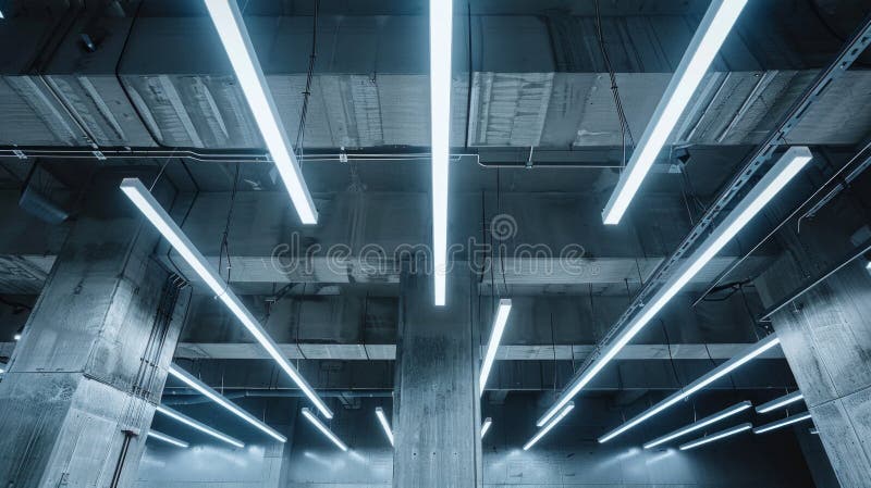 Warehouse Ceiling Lighting Industrial Flourescent Bulbs Stock Photo ...