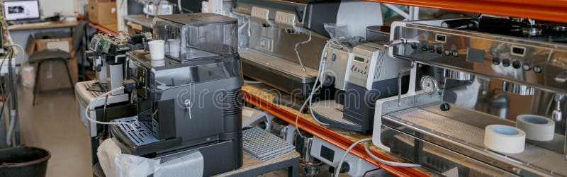 Warehouse with Coffee Machines Ready To Work Stock Image - Image of ...