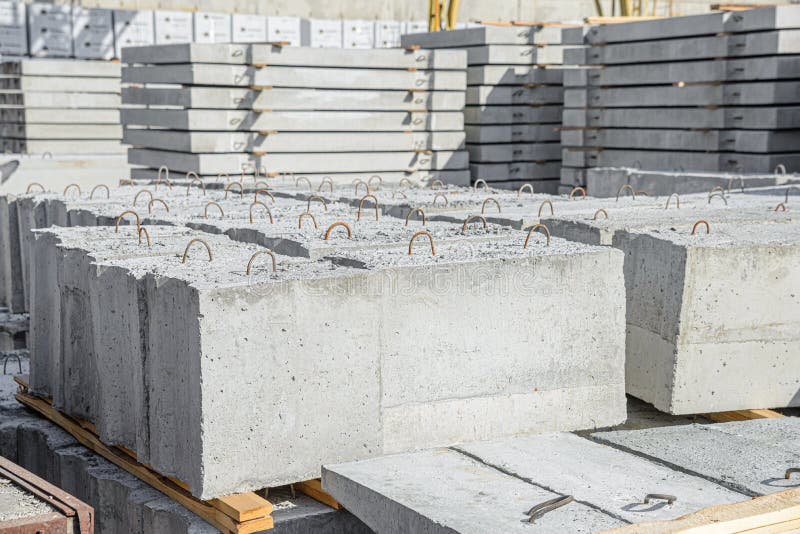 Warehouse of Concrete Foundation Blocks Fbs. Stock Photo - Image of ...