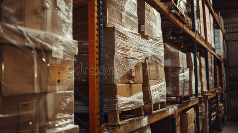 A Warehouse with Storing Plastic Wrapped Boxes Stock Image - Image of ...