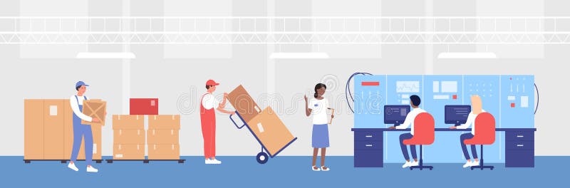 Warehouse Loading Process Vector Illustration, Cartoon Flat Worker ...