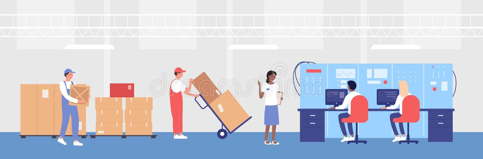 Warehouse Stockroom Vector Illustration, Cartoon Flat Warehousing ...