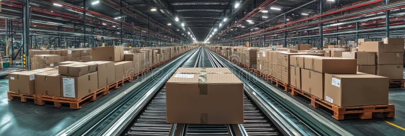 Warehouse Conveyor System with Cardboard Boxes Logistics and ...