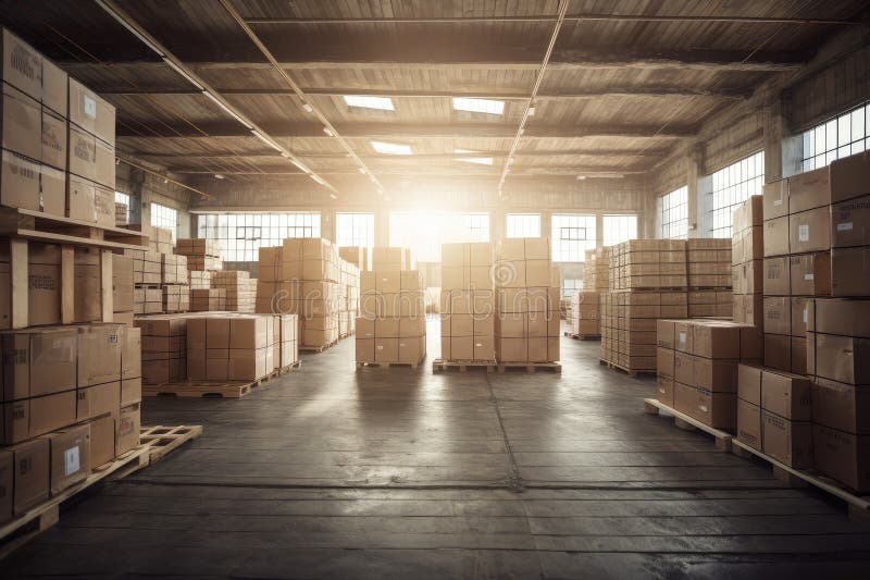 Warehouse with Crates and Boxes, Ready for Shipment Stock Illustration ...