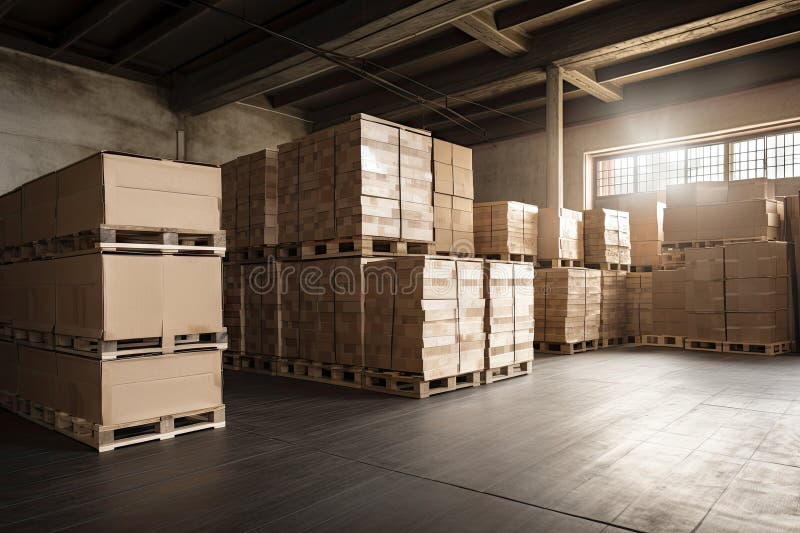 Warehouse with Crates and Boxes, Ready for Shipment Stock Illustration ...
