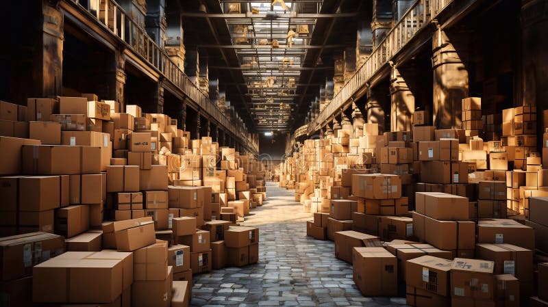 Warehouse of Delivery Company Boxes. Many Cardboard Boxes of Warehouse ...