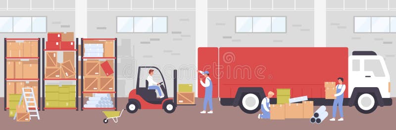 Warehouse Delivery Process Vector Illustration, Cartoon Flat Worker ...