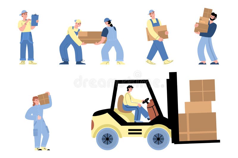 Set of Characters Warehouse or Delivery Workers in Uniform Working at ...